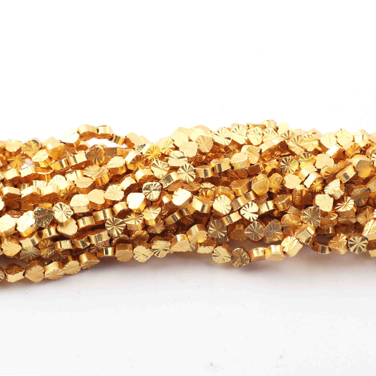 5 Strands Gold Plated Designer Copper Heart Shape Beads,diamond cut ...