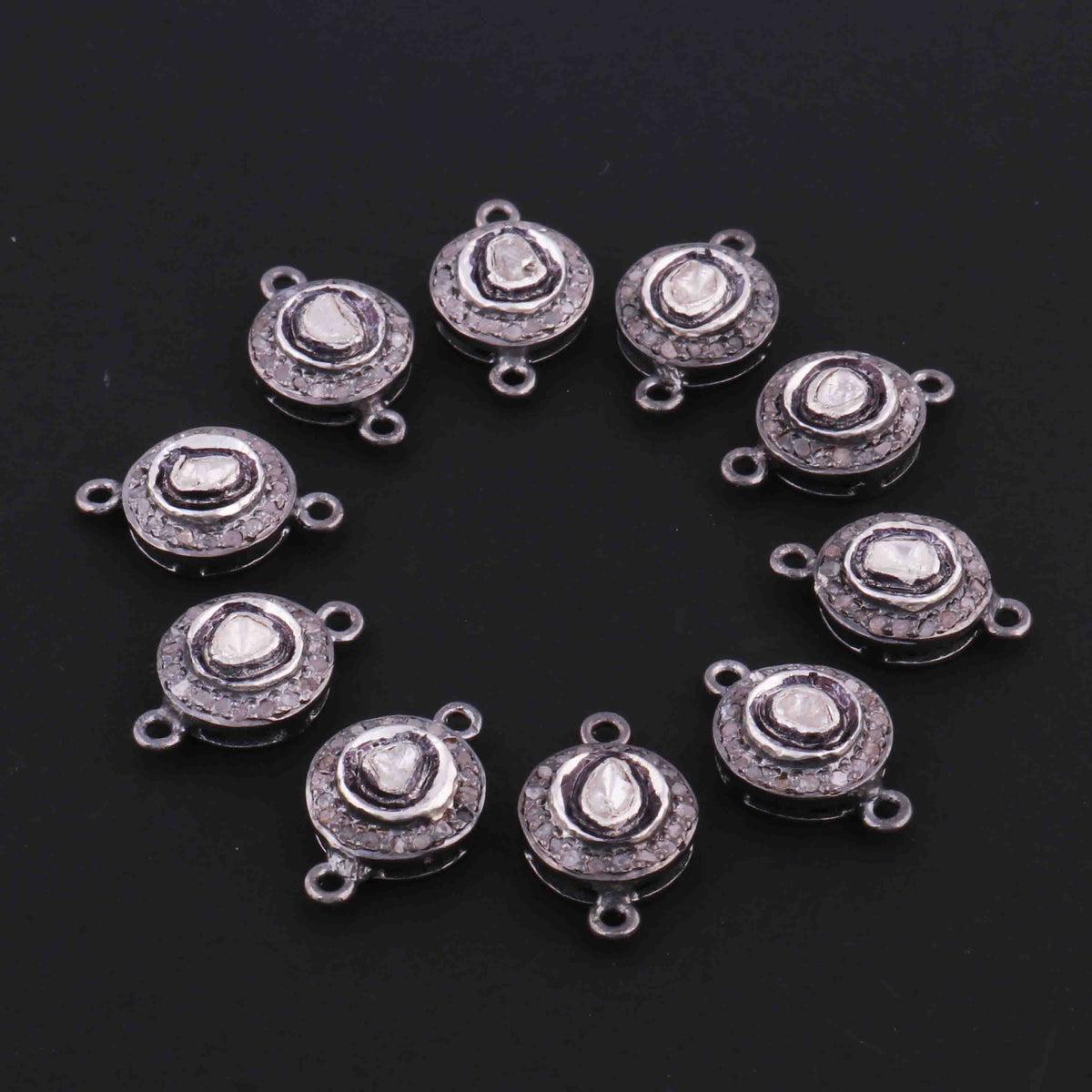 1 Pc Pave Diamond With Rosecut Diamond 925 Sterling Silver Round Double ...